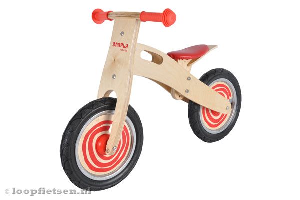Woodtoys Houten loopfiets rood | Loopfietsen.nl
