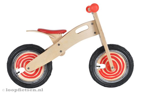 Woodtoys Houten loopfiets rood | Loopfietsen.nl