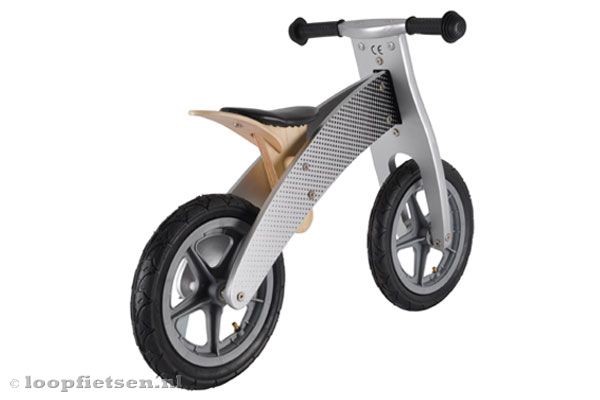 Woodtoys Houten loopfiets zilver | Loopfietsen.nl