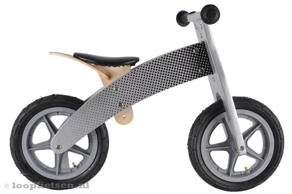 Woodtoys Houten loopfiets zilver | Loopfietsen.nl